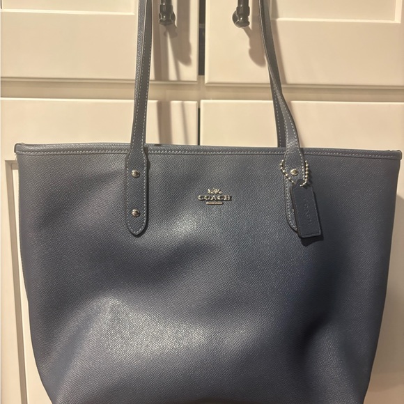 Coach | Bags | Coach Leather Tote Bag In Midnight Blue | Poshmark